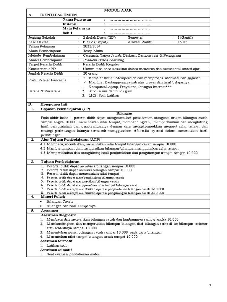 Format MODUL AJAR | PDF