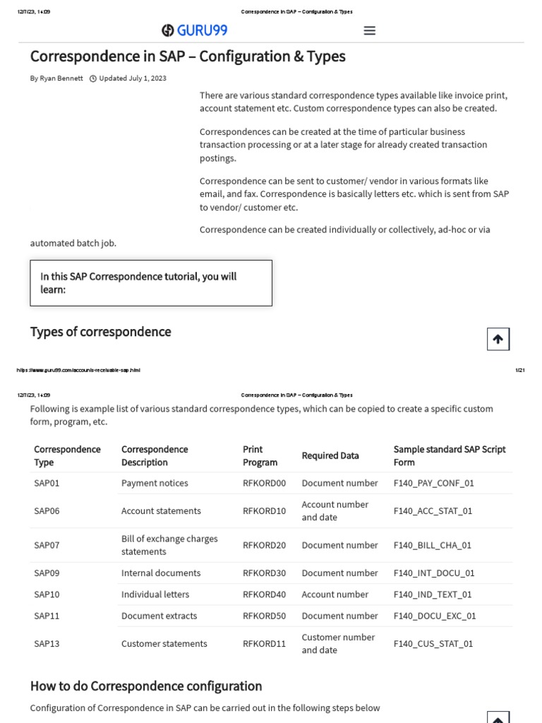 Correspondence in SAP - Configuration & Types | Download Free PDF | Programming | Computer Program