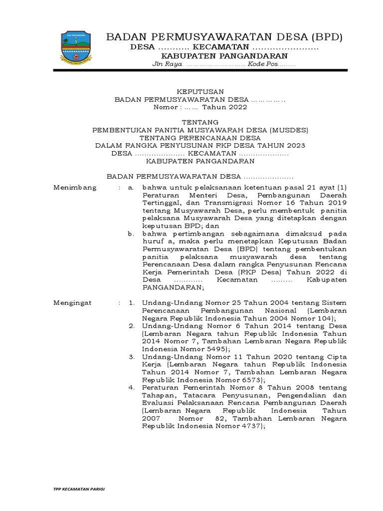 FORM 16. - SK Panitia Musdes Perencanaan Desa 2023 | PDF