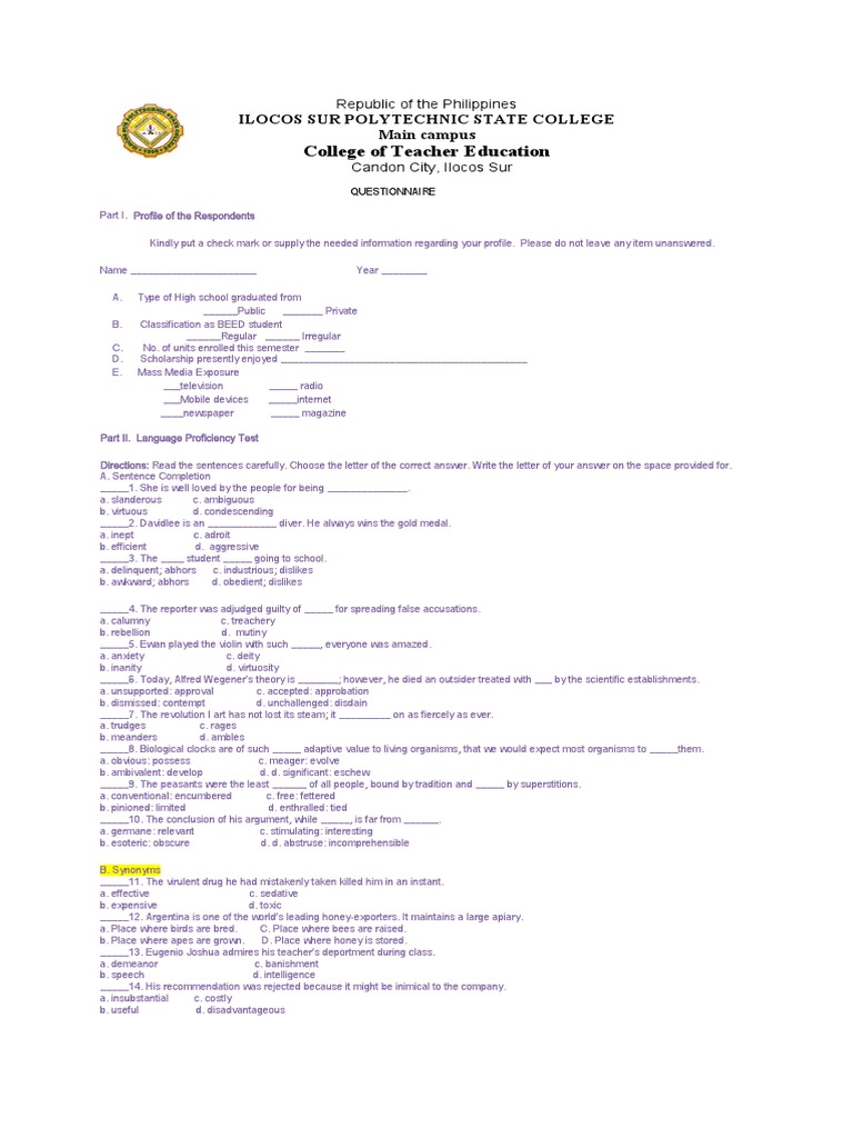 My Questionnaire For BEED 3 | PDF