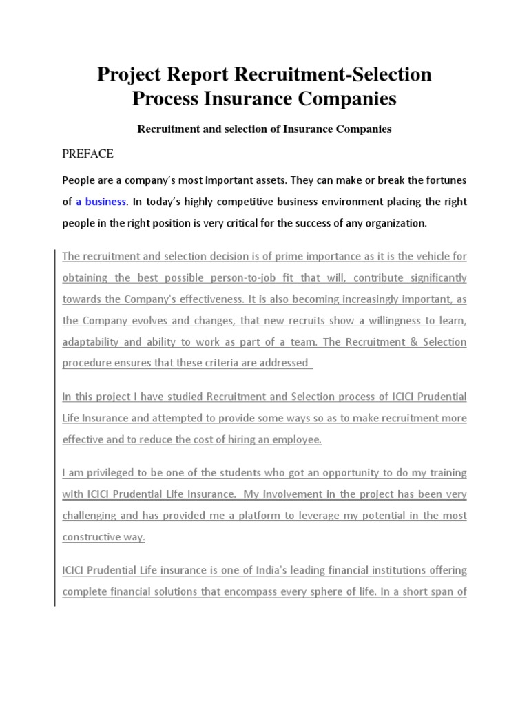 Project Report Recruitment-Selection Process Insurance Companies | PDF | Insurance | Recruitment