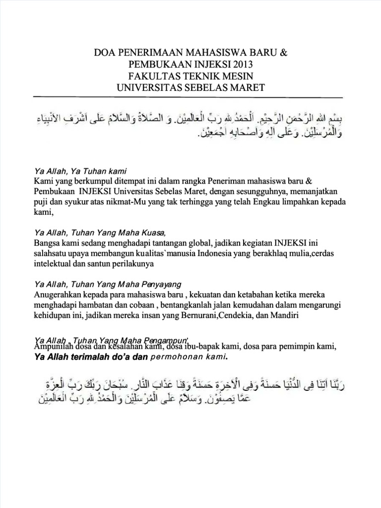 PDF Doa Penerimaan Mahasiswa Baru - Compress | PDF