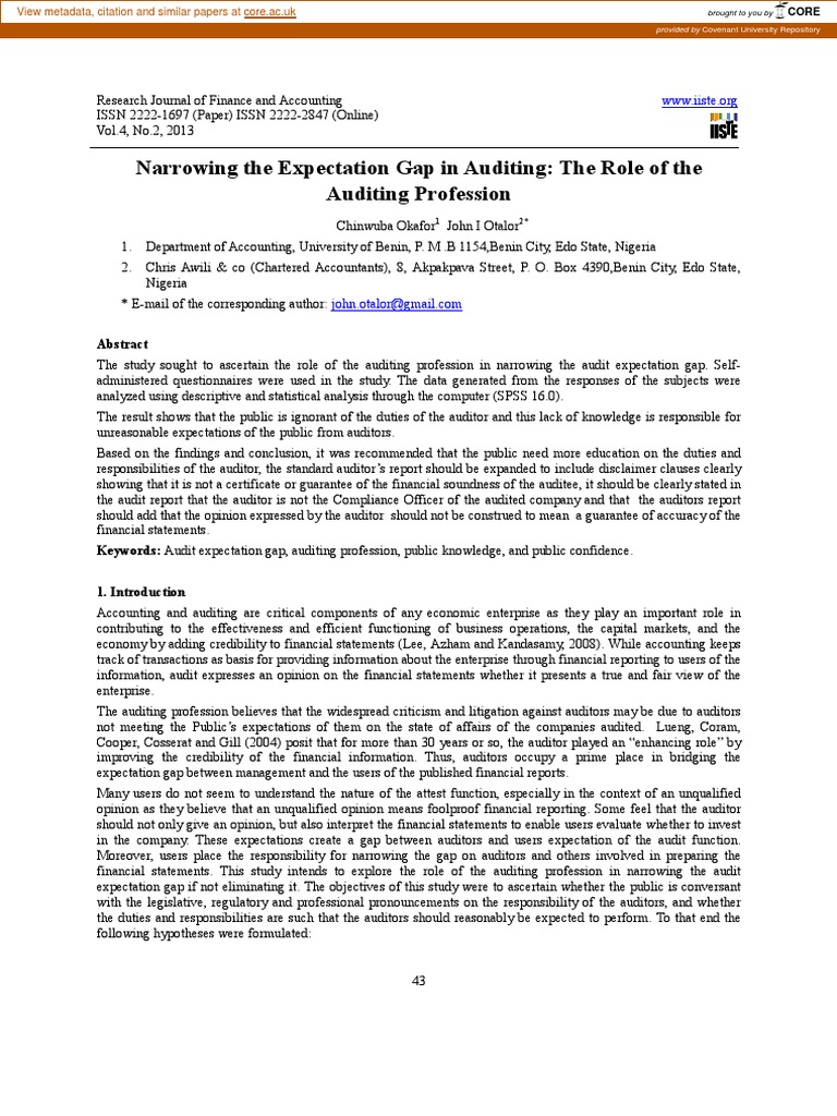 Narrowing The Expectation Gap in Auditing The Role of The | PDF ... Narrowing The Expectation Gap in Auditing The Role of The | PDF ...