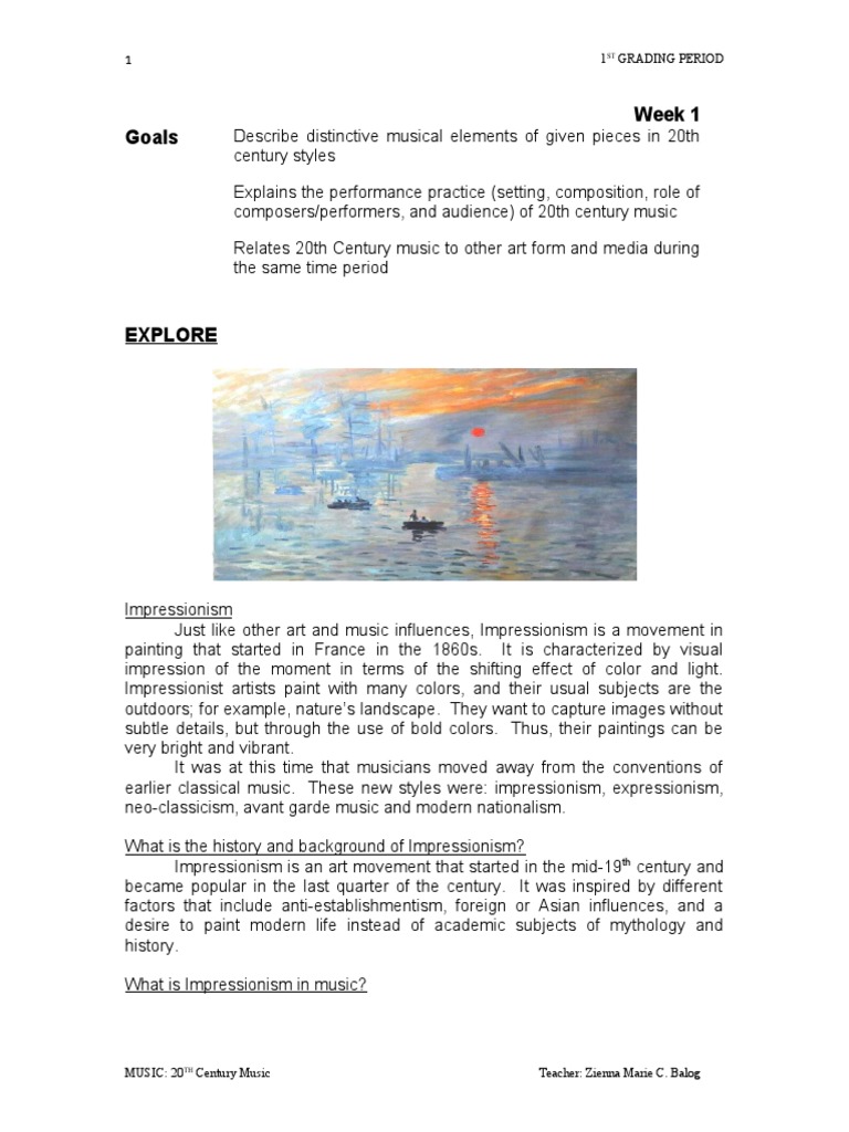 20th Century Music: Impressionism Explained | PDF | Impressionism ...