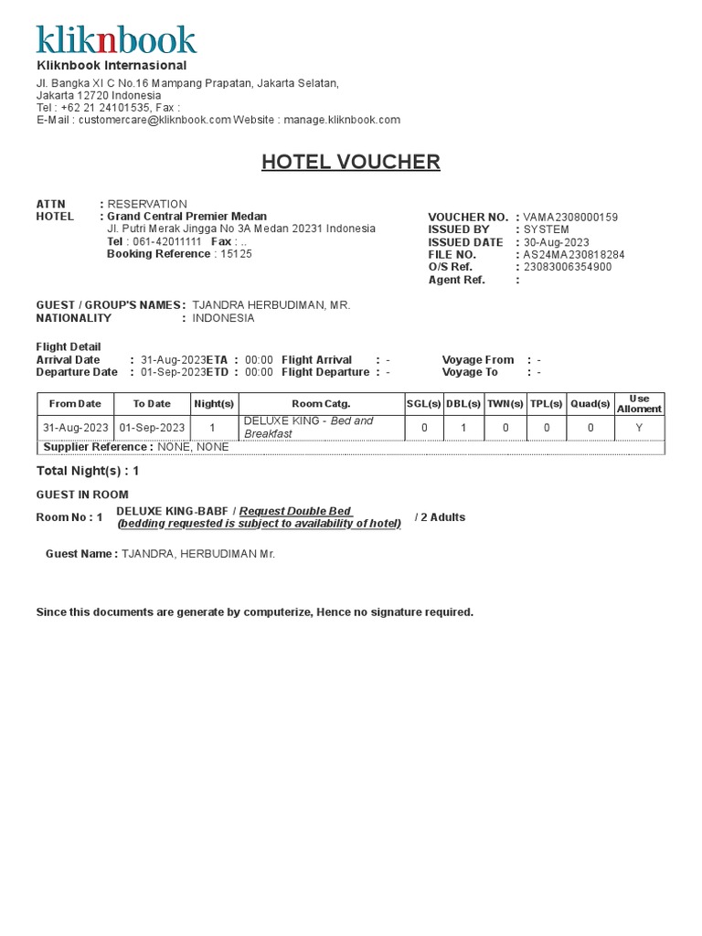 Hotel Voucher Report AS24MA230818284 | PDF