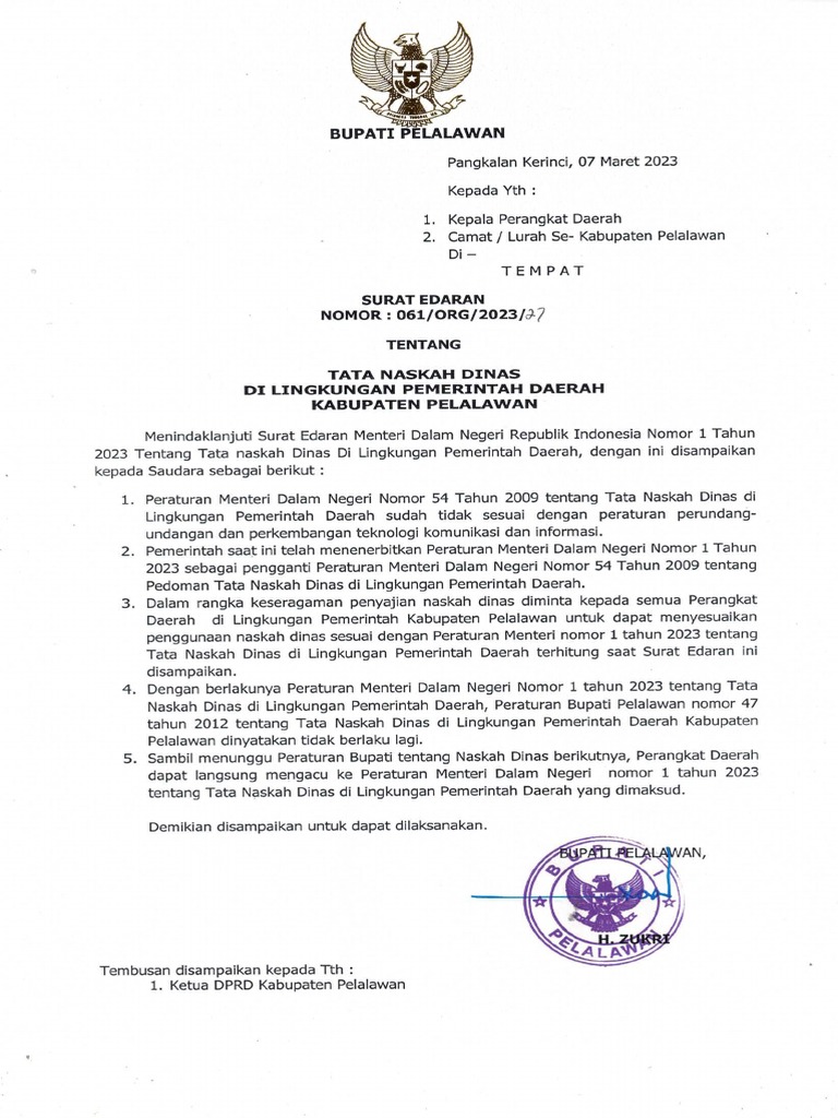 Surat Edaran Tata Naskah Dinas 2023 | PDF