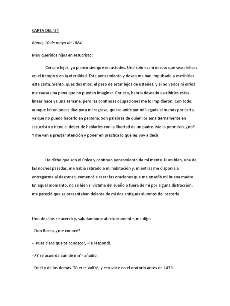 Carta Del 84, (Editada) | PDF | Amor | Oración