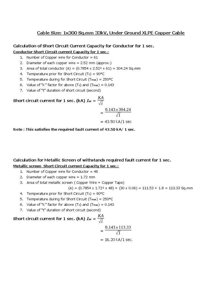 300rm Calculation of Short Circuit Current Capacity of Conductor For 1 ...