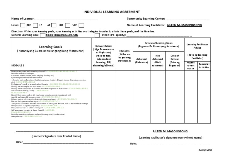 ILA Module 1 Learning Agreement | PDF | Learning | Psychology