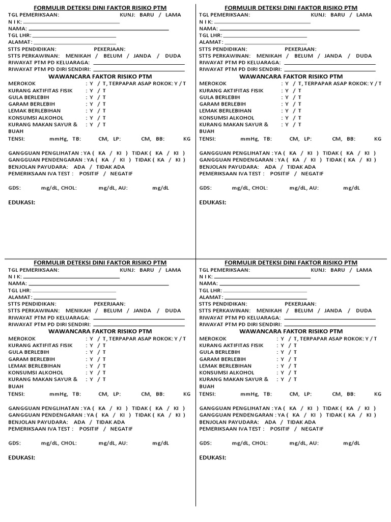 Formulir Deteksi Dini Faktor Risiko PTM | PDF
