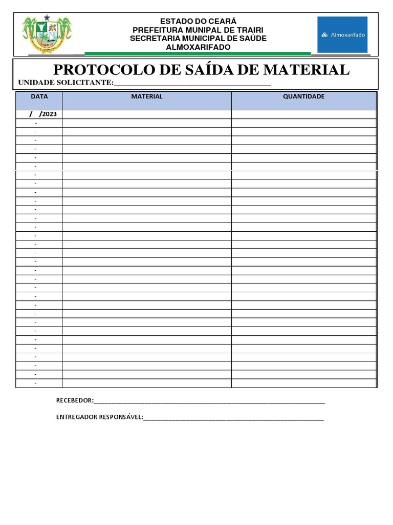 Protocolo de Saída de Material | PDF | Negócios