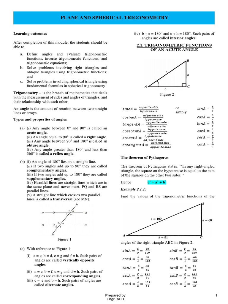 Module 2 Trigonometry Rev 1 Pdf Trigonometric Functions Trigonometry
