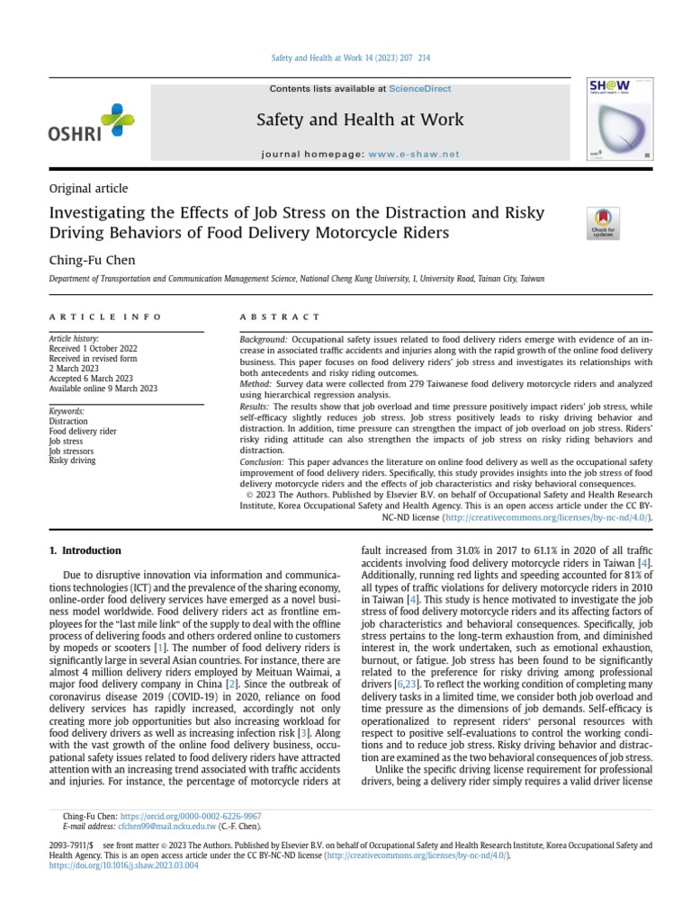 Investigating The Effects of Job Stress On The Distraction and Risky ...