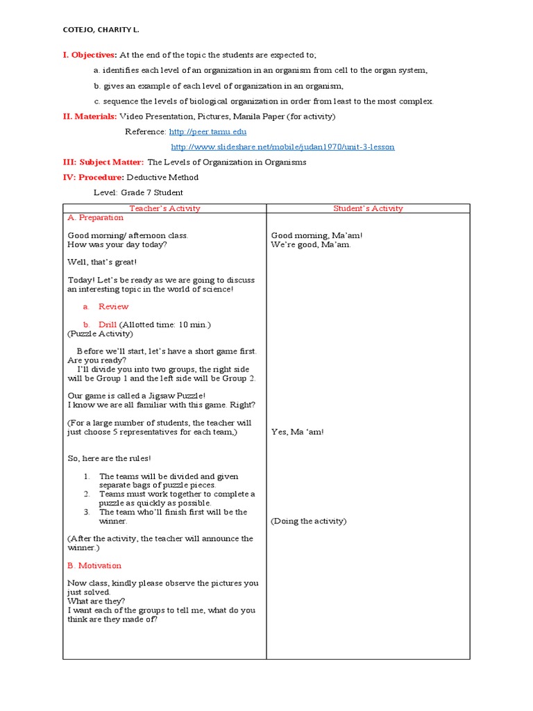 Levels of Biological Organization | PDF | Tissue (Biology) | Cell (Biology)