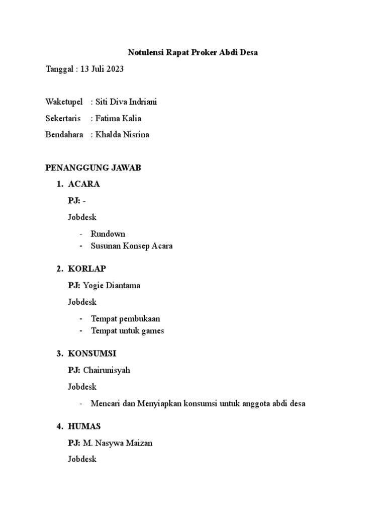 Notulensi Rapat Proker Abdi Desa | PDF