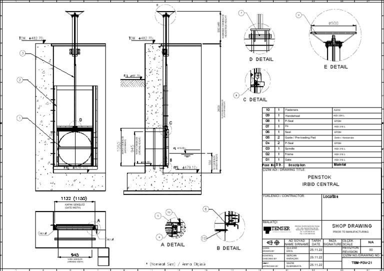 Shop Drawing - Penstock TEM-PSV-21 00 | PDF