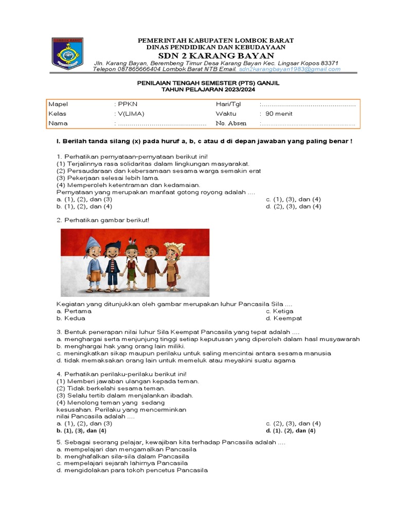 Soal PTS Kelas 5 Tema 1 Mapel PPKN | PDF