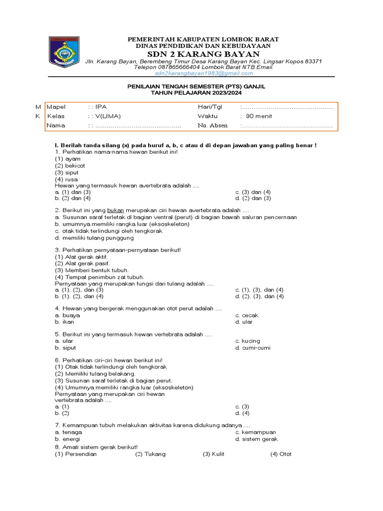 Soal PTS Kelas 5 Tema 1 Mapel IPA | PDF
