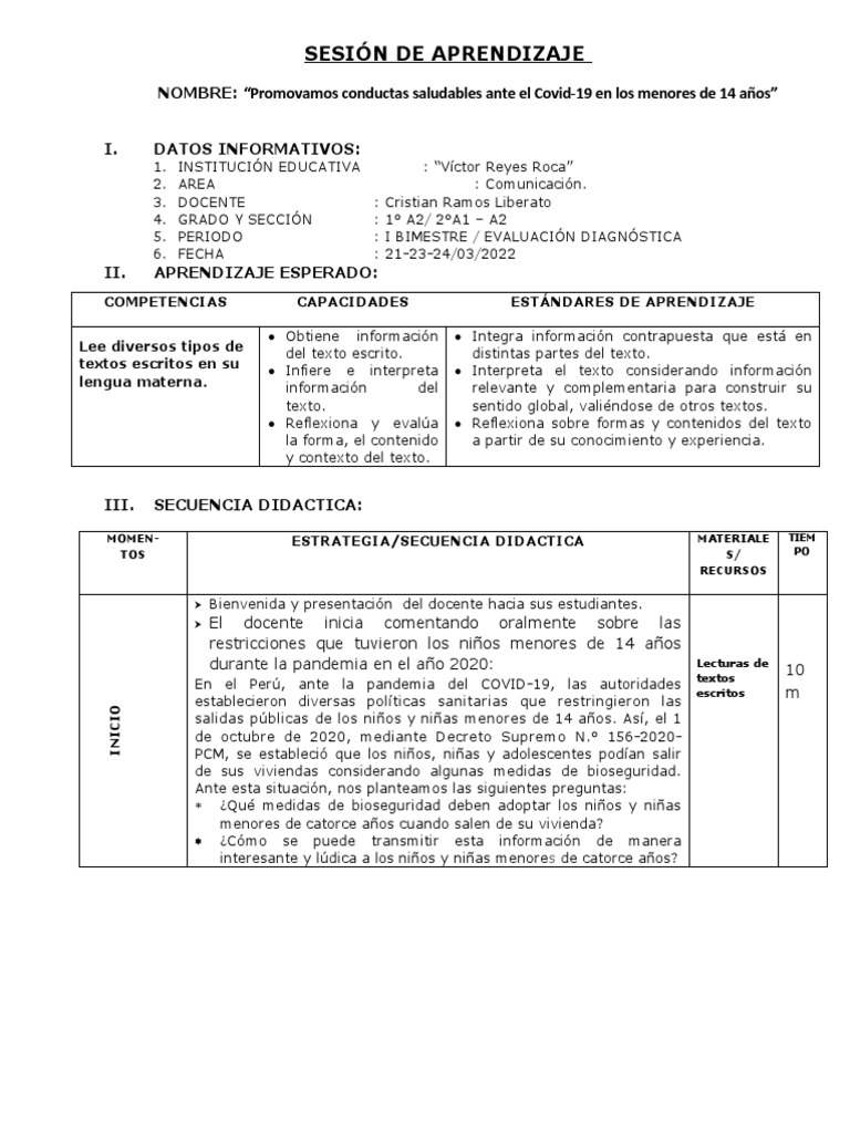 Sesión de Aprendizaje N°2 | Descargar gratis PDF | Aprendizaje | Evaluación