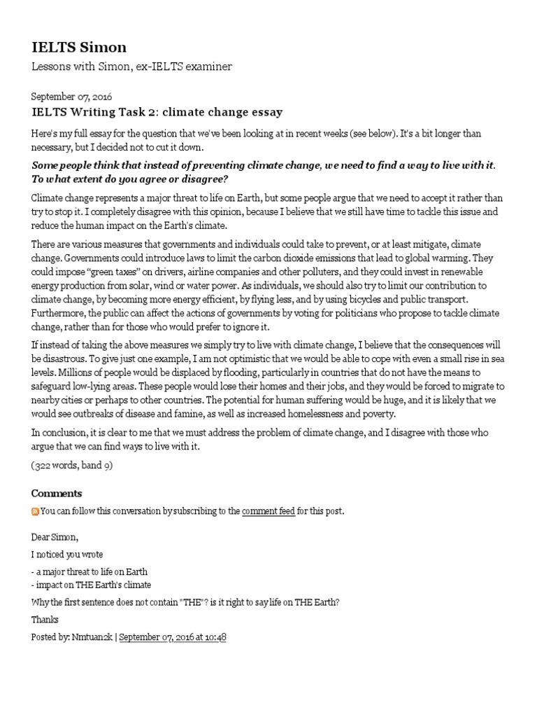 IELTS Writing Task 2 - Climate Change Essay - IELTS Simon | PDF | Climate Change | Climate ...