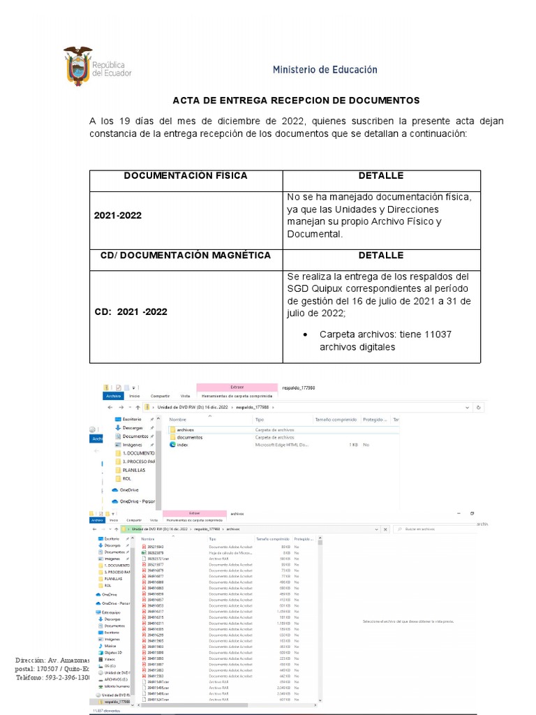 Acta Entrega Recepcion de Documentos | PDF