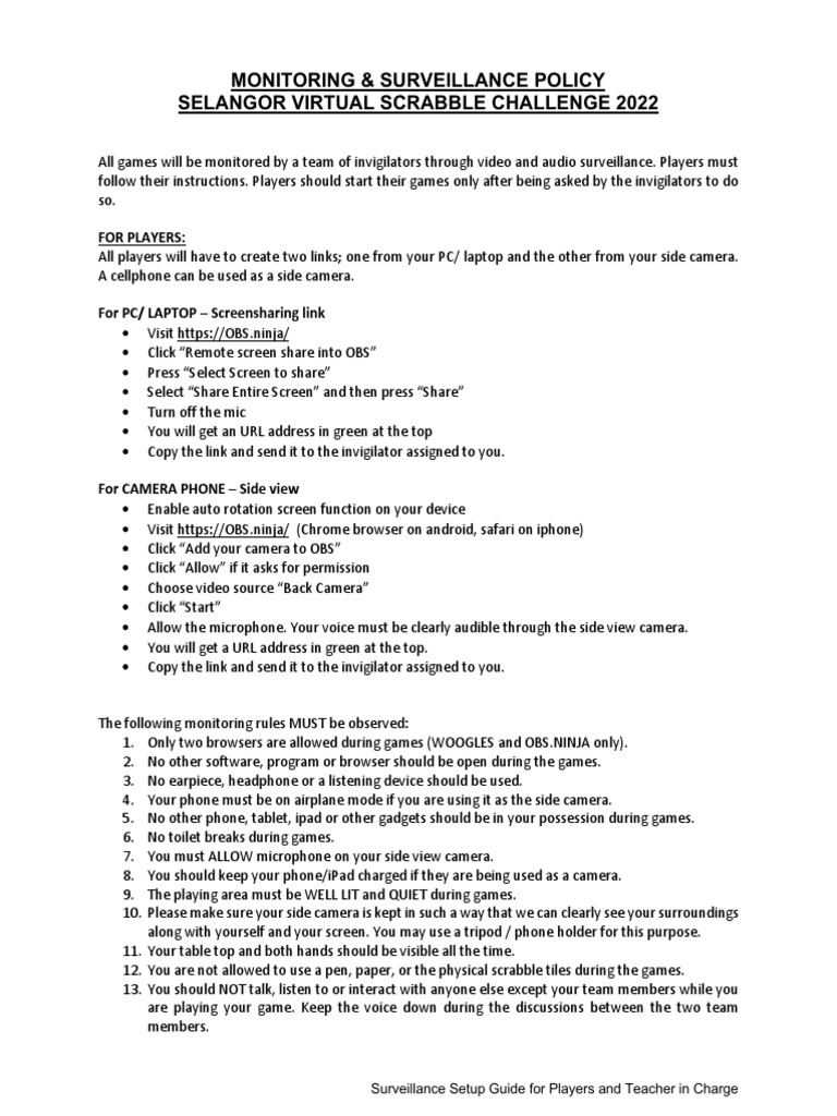 Surveillance Setup Guide For Players and Teacher in Charge Selangor ...
