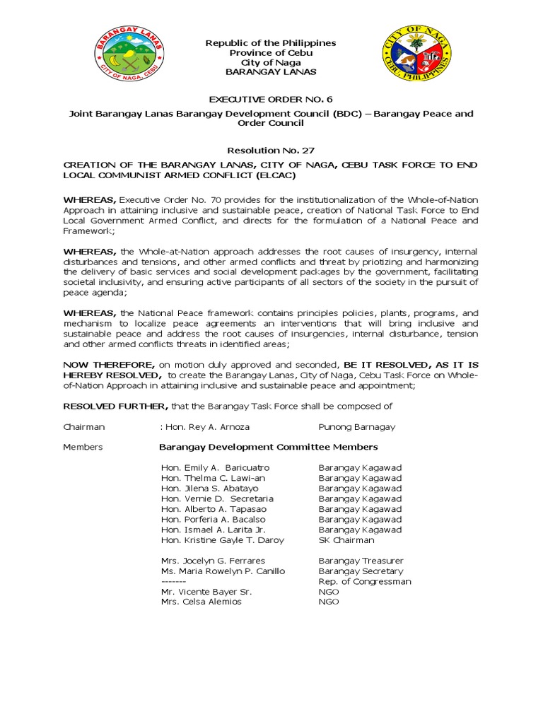 Barangay Lanas ELCAC Task Force Creation | PDF | Government