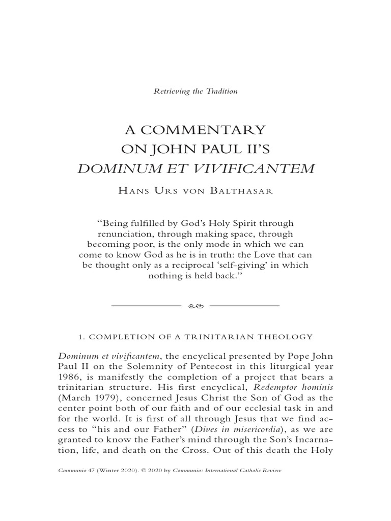 Commentary on Dominum et Vivificantem | PDF | Trinity | Salvation