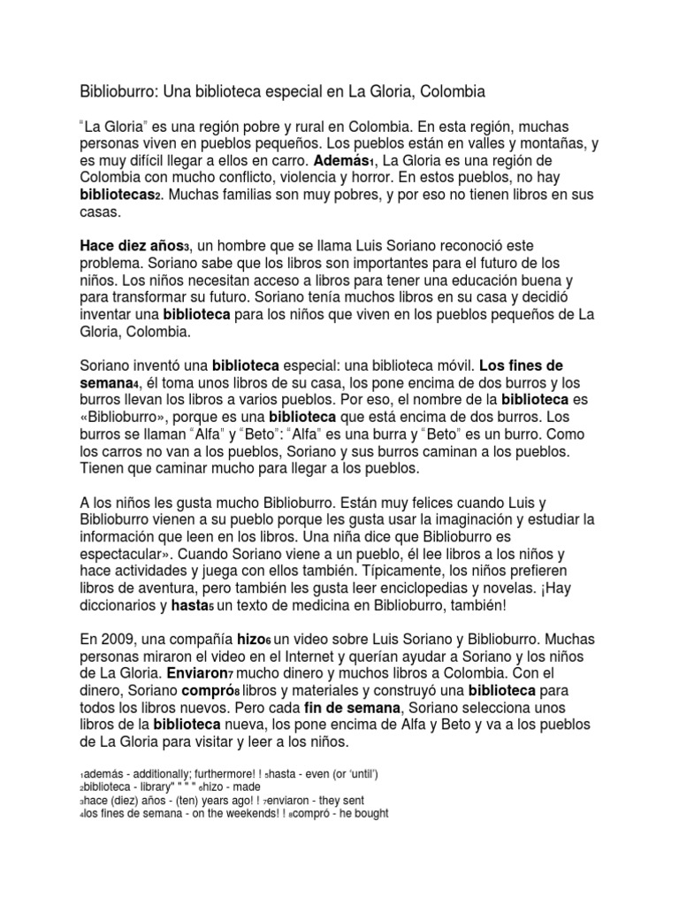 Biblioburro: Biblioteca Móvil en Colombia | PDF