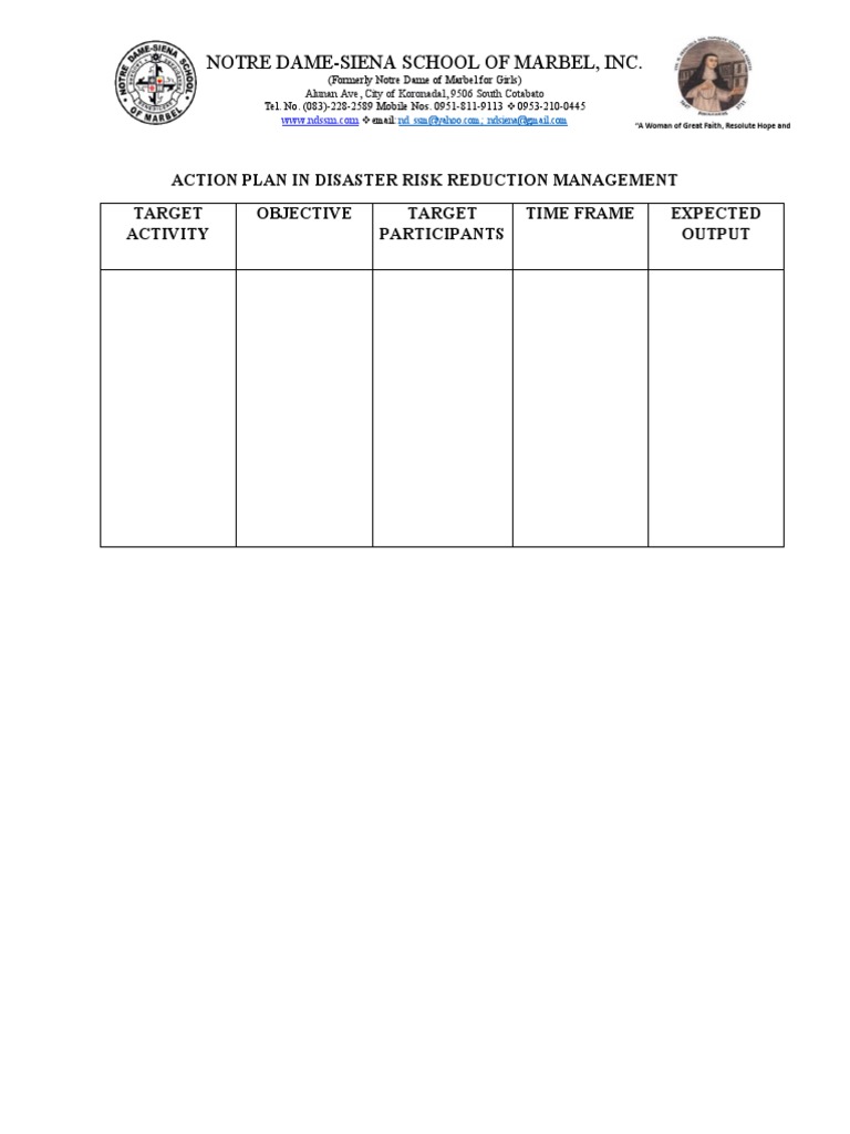 Action Plan in Disaster Risk Reduction Management Template | PDF