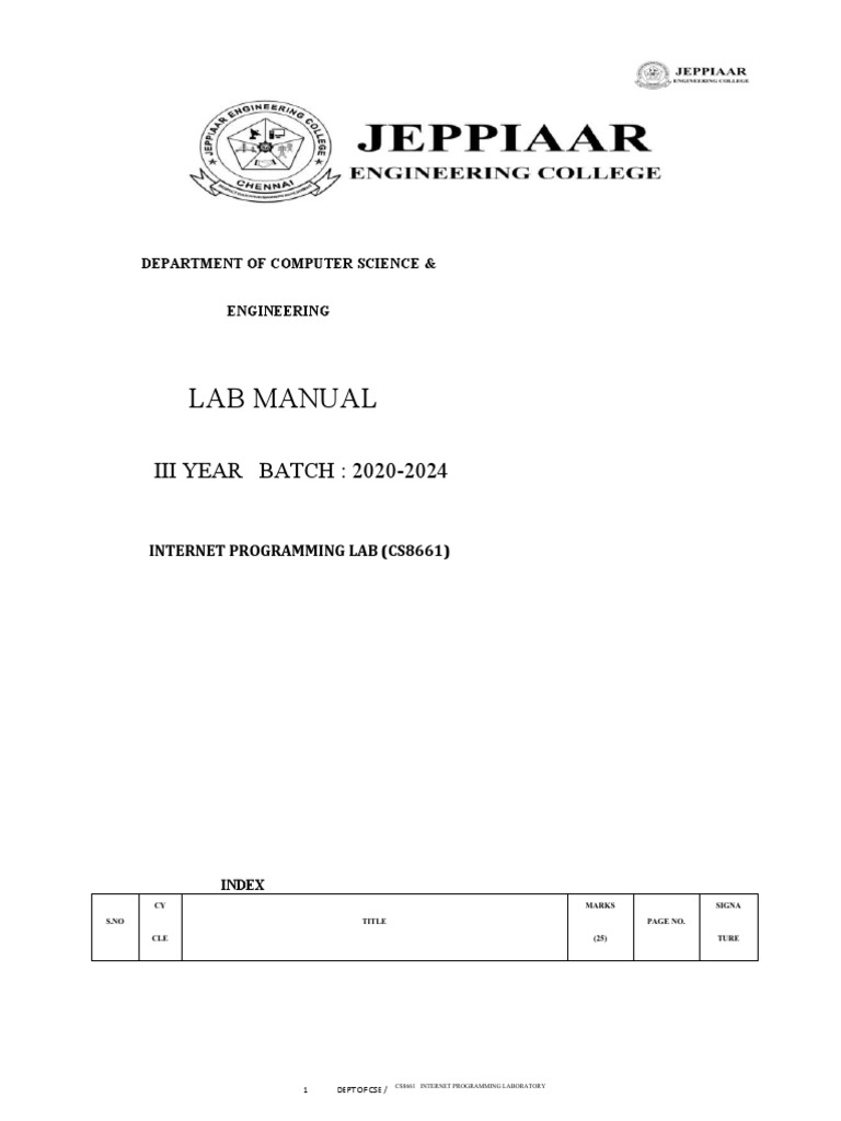 CS8661 - IP - LAB - MANUAL (1) (Repaired) | PDF | World Wide Web | Internet & Web