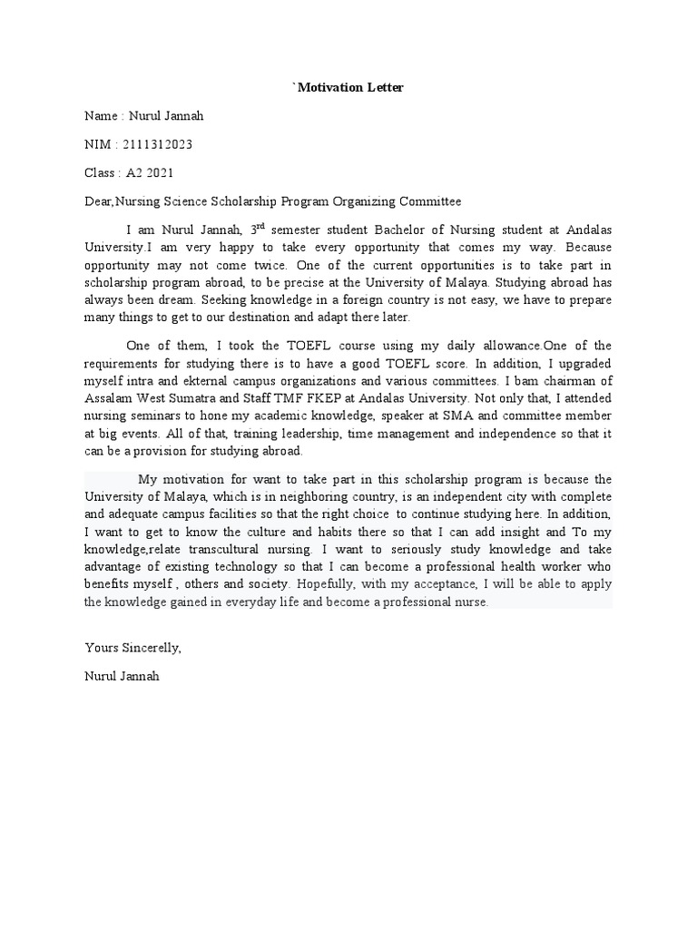 Motivation Letter | PDF