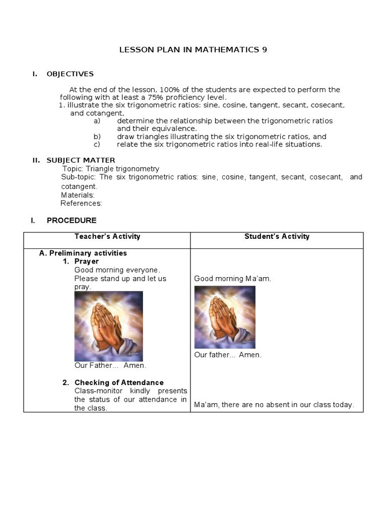 Six Trigonometric Ratios Lesson Plan | PDF | Trigonometric Functions ...