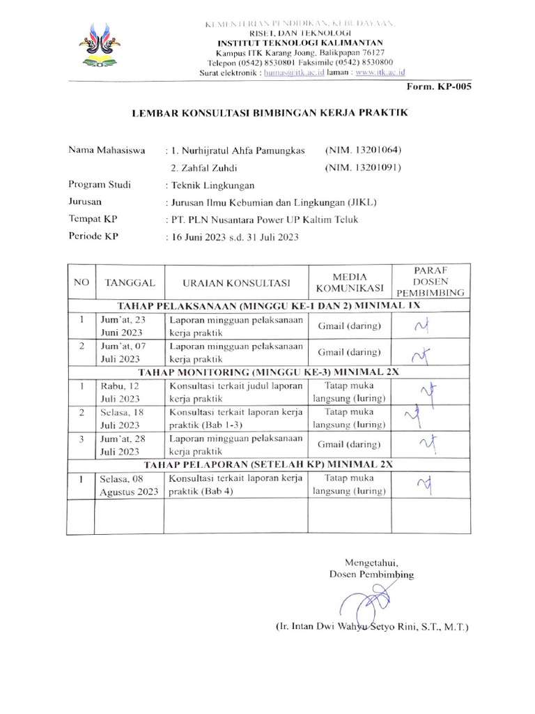 Form KP-005 (Lembar Konsultasi Dospim KP) | PDF