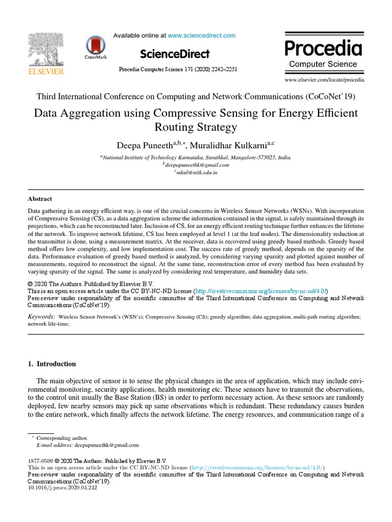 Data Aggregation Using Compressive Sensing For Energy Efficient | PDF | Wireless Sensor Network ...