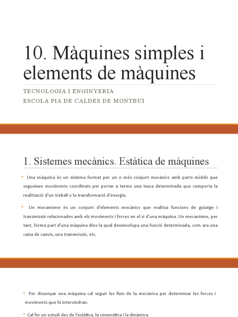 10.1 Màquines Simples I Elements de Màquines | PDF