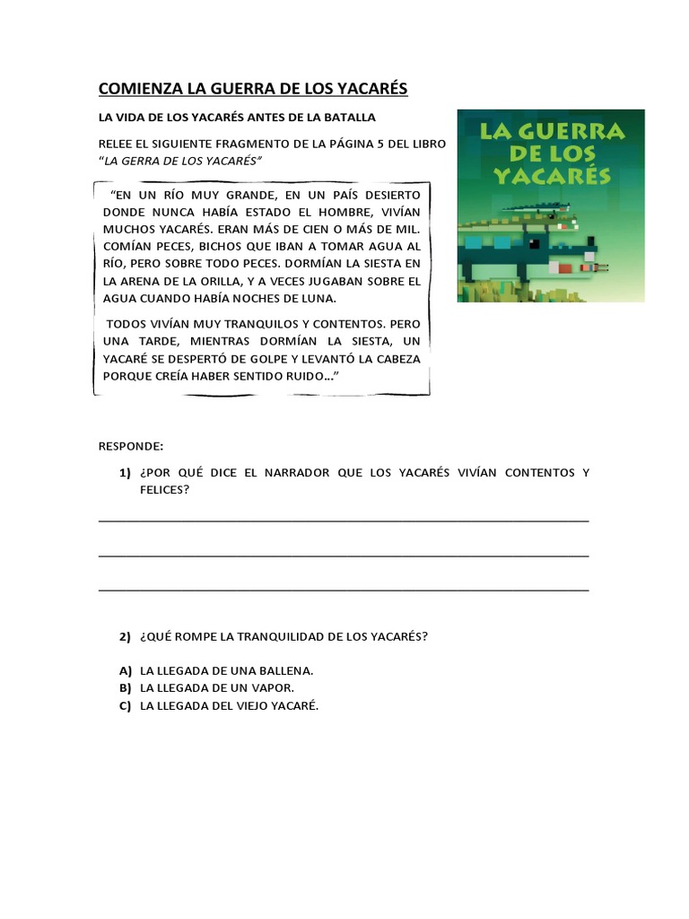 Actividades sobre "La guerra de los yacarés" | PDF