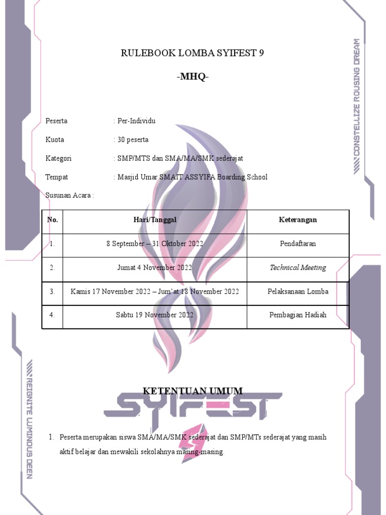 Aturan Lomba Syifest 9 untuk Siswa | PDF