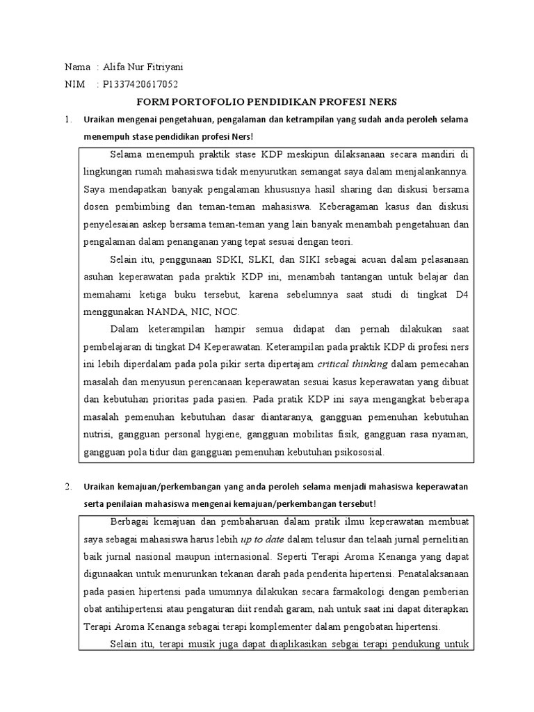Portofolio Alifa Nur Fitriyani P1337420617052 | PDF
