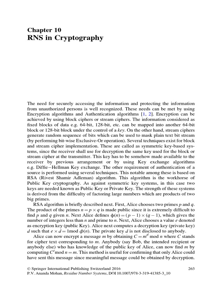 RNS in Cryptography | PDF | Public Key Cryptography | Encryption