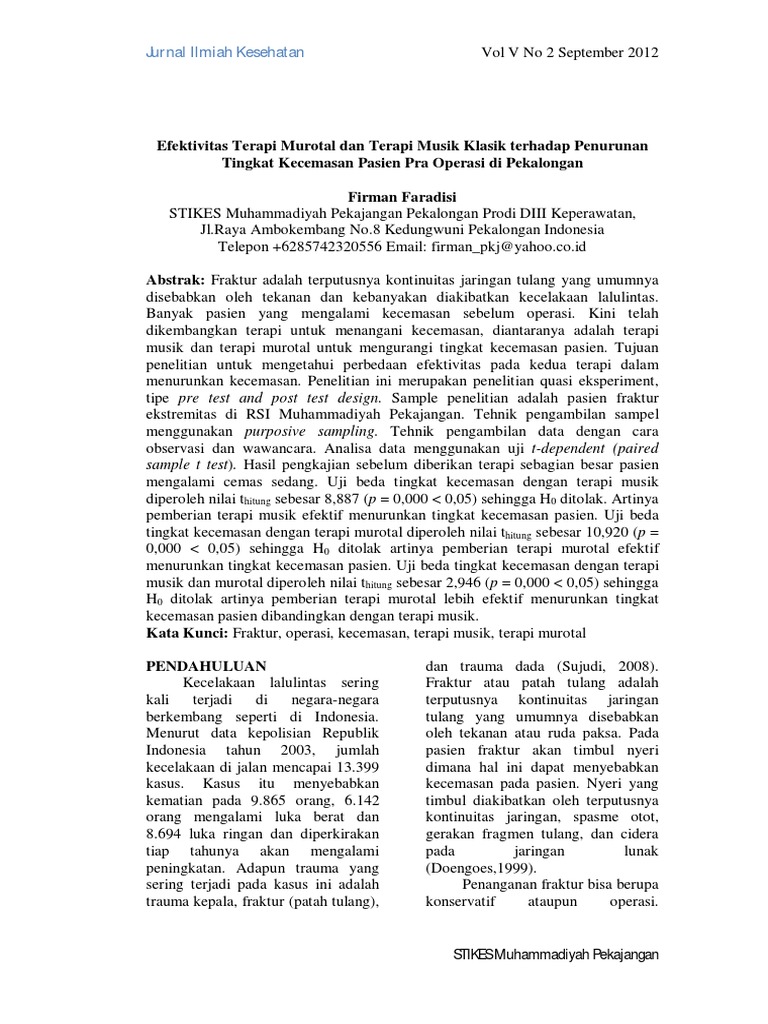 Efektivitas Terapi Murotal Dan Terapi Mu | PDF