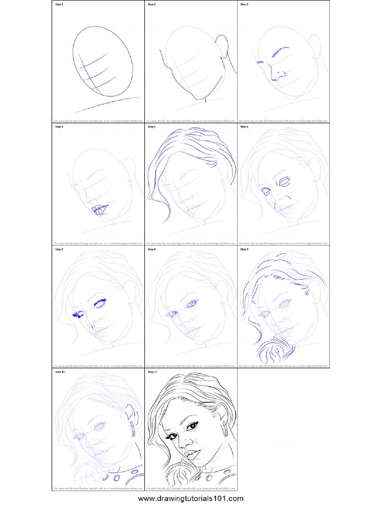 How To Draw Rihanna Step by Step - PNG | PDF