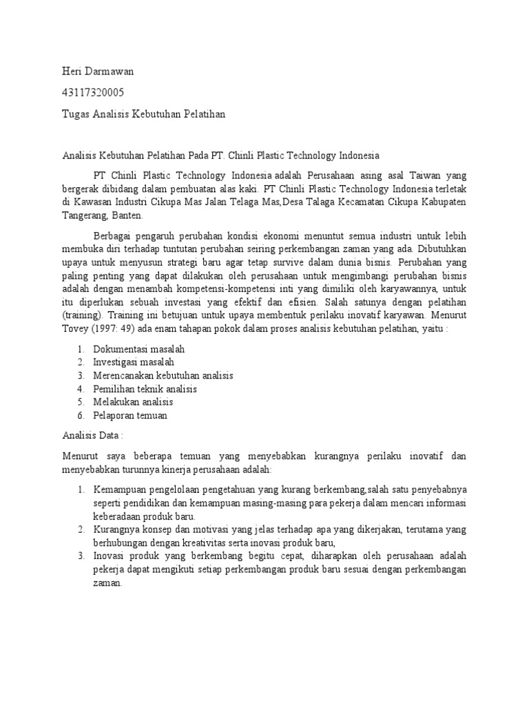 Analisis Kebutuhan Pelatihan - Heri Darmawan' Dengan Anda | PDF