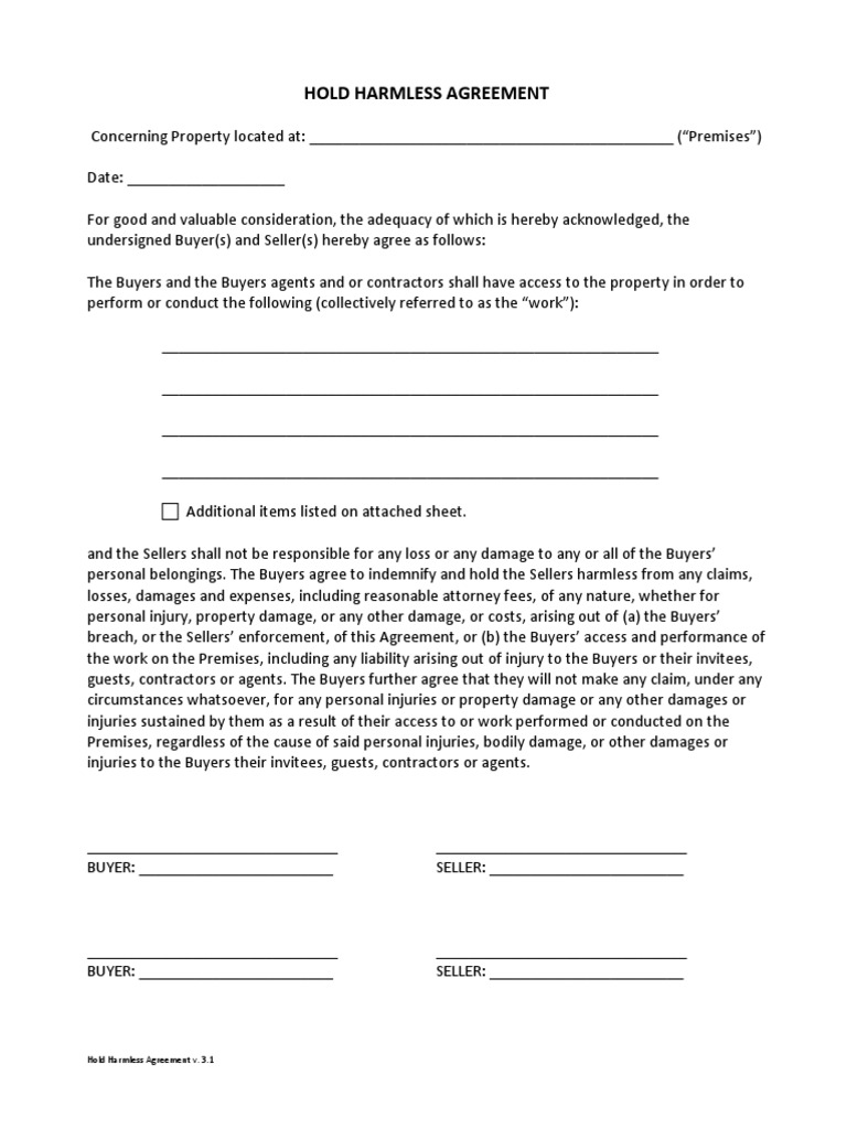Real Estate Hold Harmless Agreement | PDF | Law