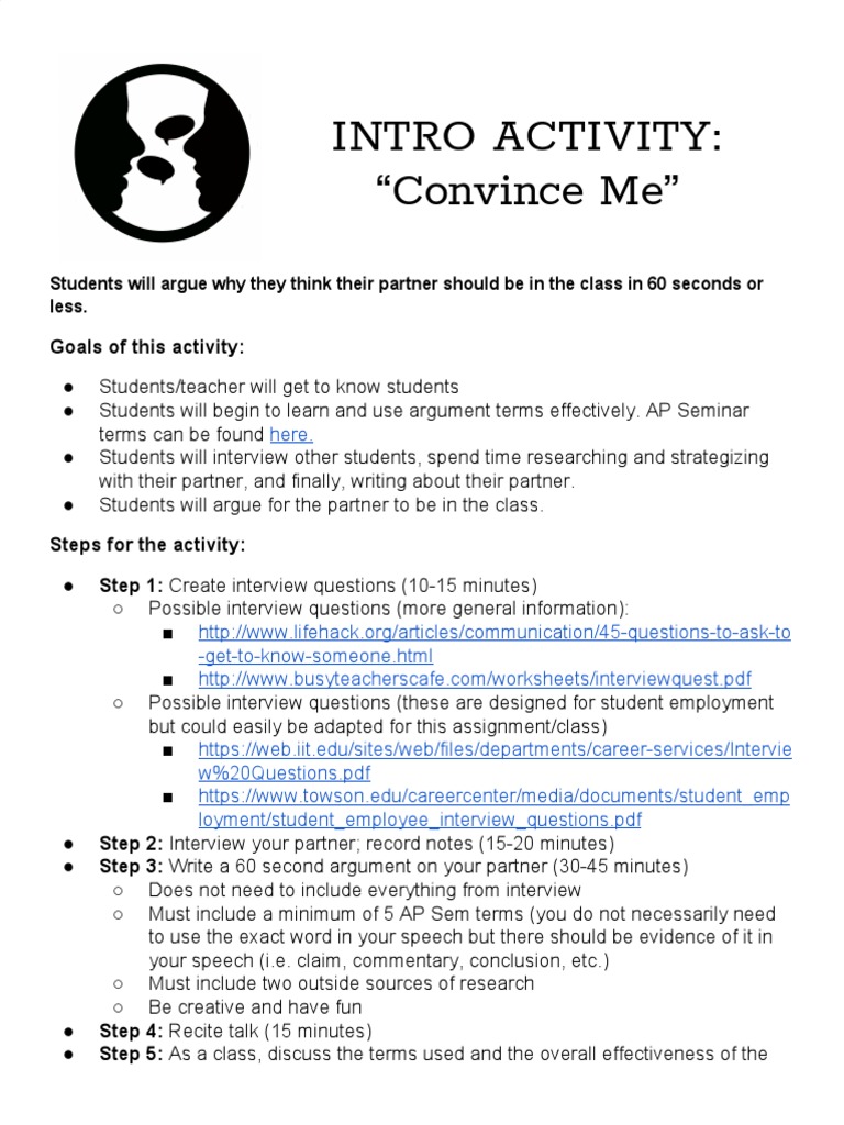 INTRO ACTIVITY - "Convince Me" | PDF