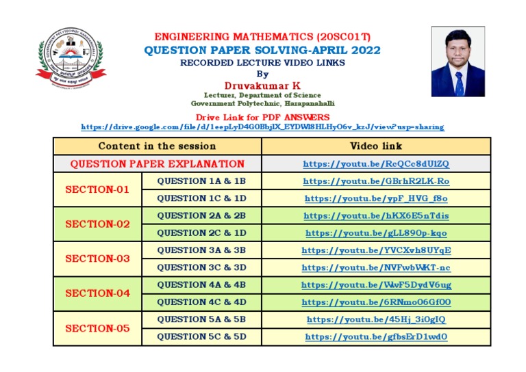 20SC01T Engineering Math Question Paper | PDF