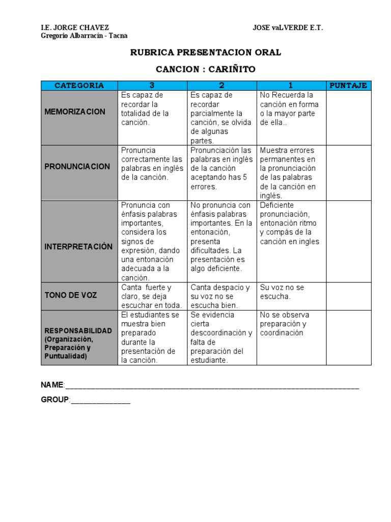 Rúbrica para Presentación Oral de Canción | PDF | Lingüística | Fonética