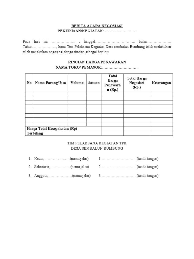 Contoh Berita Acara Negosiasi Desa | PDF
