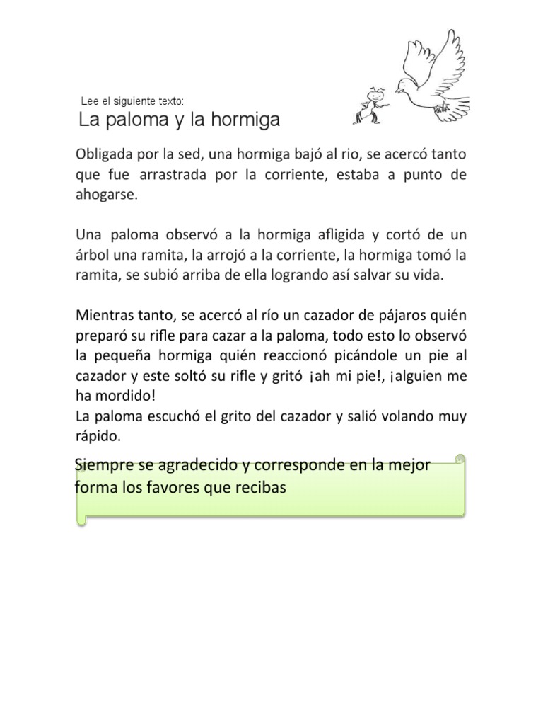 Fabula La Paloma y La Hormiga | PDF