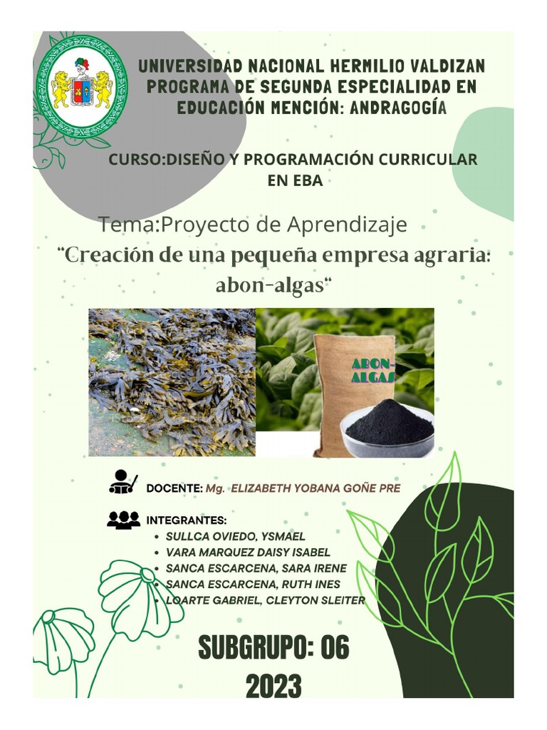Proyecto de Aprendizaje Interdisciplinario - Creación de Una Pequeña Empresa Agraria - Las Abon ...